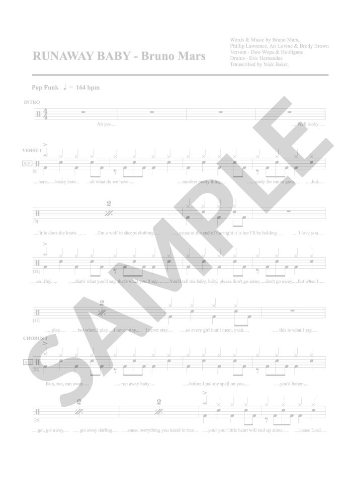 Bruno Mars - Runaway Baby (Drums) () SQ TTS Computer AI Voice...